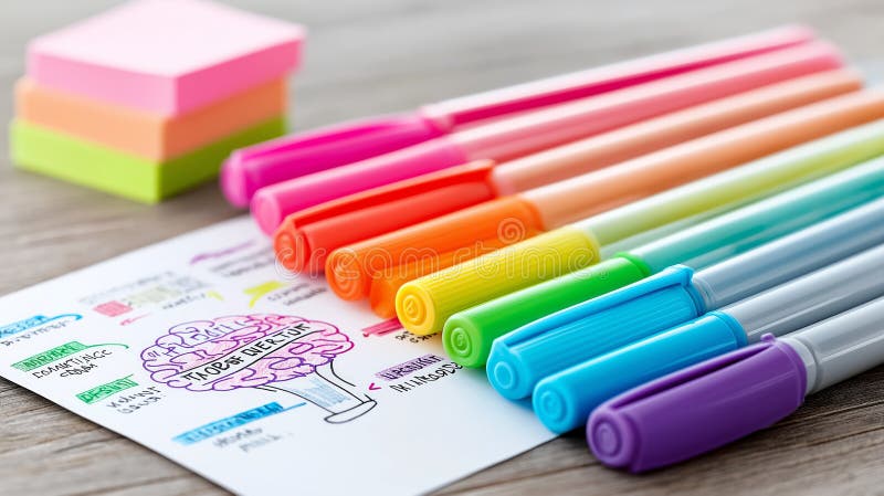 Colorful Markers and Sticky Notes Arranged on a Table with a Creative ...