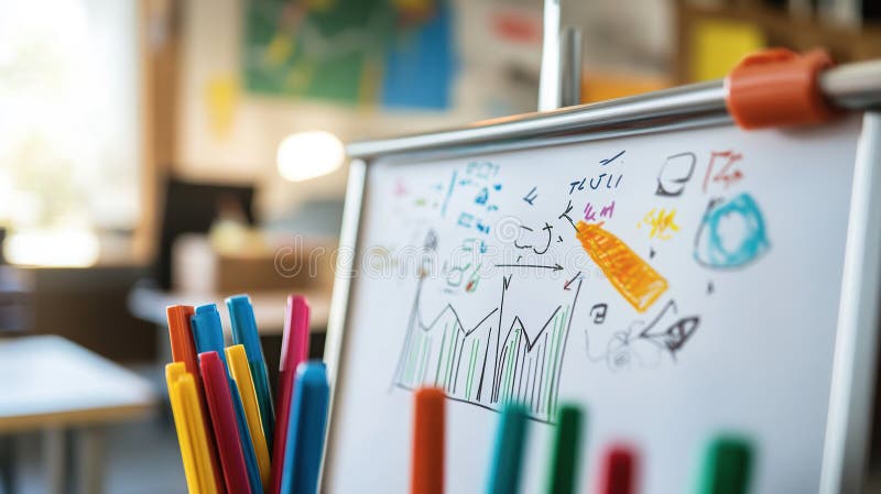Colorful Markers beside Whiteboard with Hand-drawn Graph and Diagrams ...
