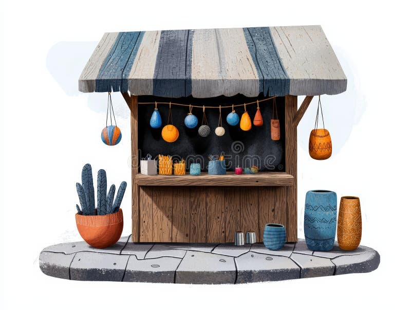 Colorful Market Stall with Decorative Items Stock Illustration ...