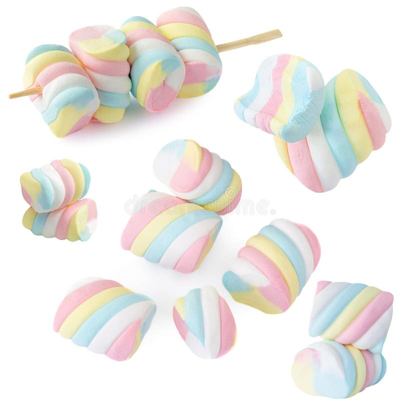 Colorful Marshmallows Candy Set Isolated on White Background. Twisted ...