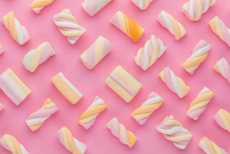 Colorful Marshmallows on Pastel Background Stock Image - Image of ...