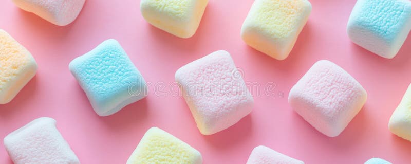 Colorful Marshmallows on Pastel Pink Background Stock Photo - Image of ...