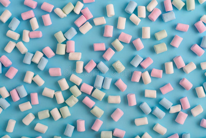 Colorful Marshmallows Pattern on Blue Background Stock Photo - Image of ...