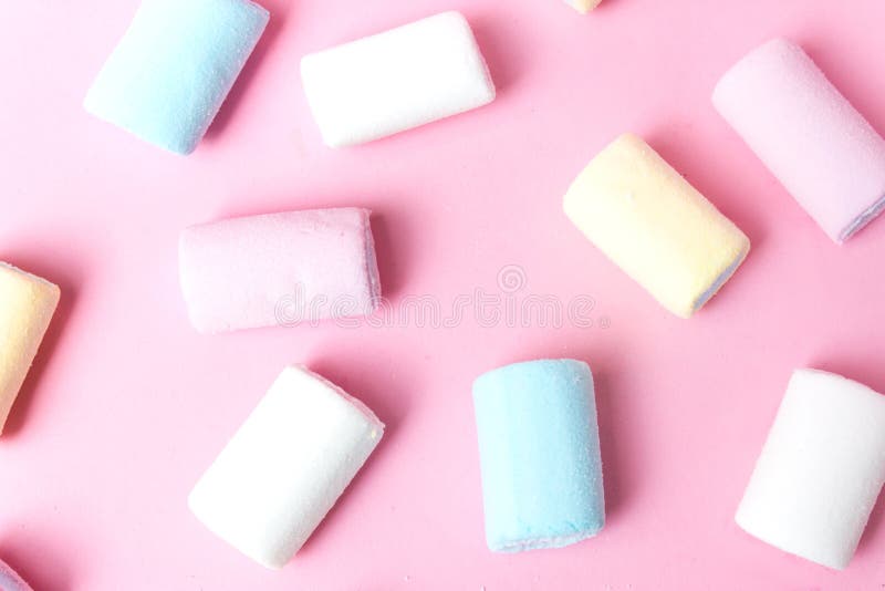 Colorful Marshmallows Placing on Pink Flatlay. Marshmallow Pastel ...