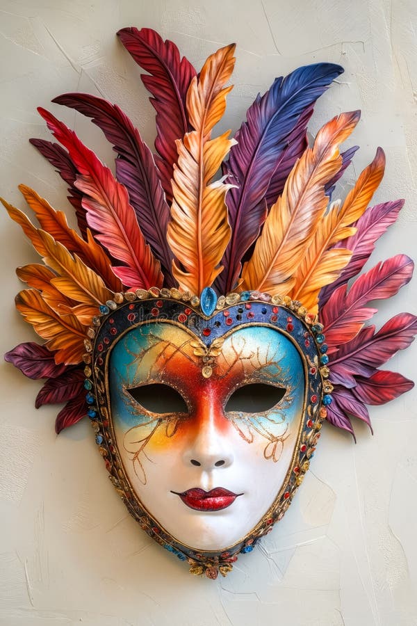 A Colorful Mask with Feathers on Top of it. Generative AI Stock Image ...