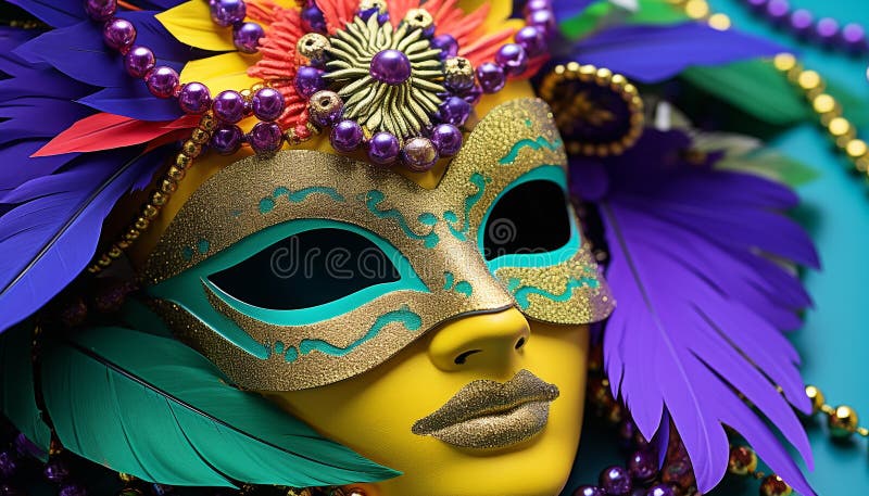 Colorful Masks and Costumes at Mardi Gras Parade Generated by AI Stock ...