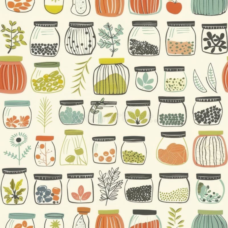 Colorful Mason Jar Patterns with Botanical Elements for Home Decor ...