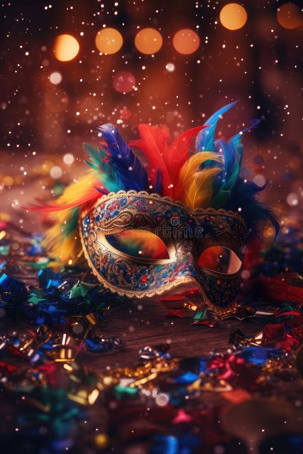 Colorful Masquerade Mask in Confetti Stock Illustration - Illustration ...