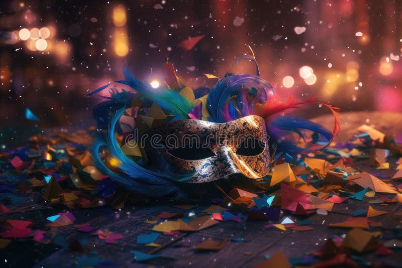 Colorful Masquerade Mask in Confetti Stock Illustration - Illustration ...