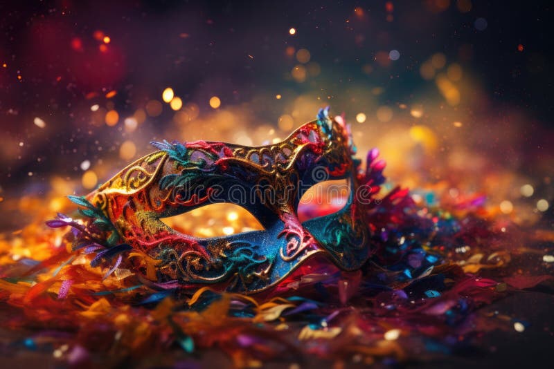 Colorful Masquerade Mask in Confetti Stock Illustration - Illustration ...