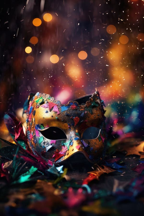 Colorful Masquerade Mask in Confetti Stock Illustration - Illustration ...