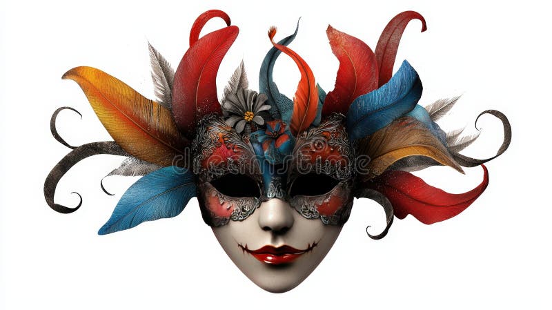 Colorful Masquerade Mask with Intricate Design and Vibrant Feathers ...
