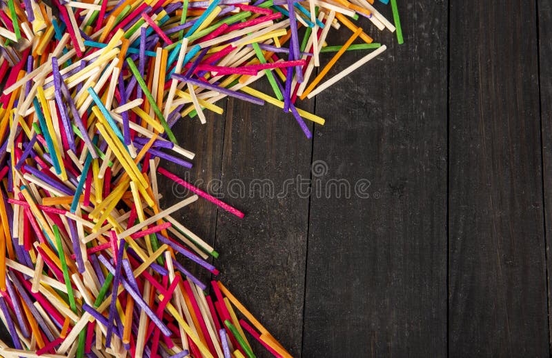 Colorful Match Sticks on Dark Office Table Top with Copy Space Banner ...