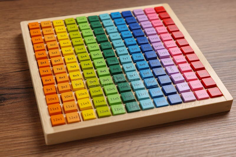 Colorful Math Game Kit with Arithmetical Tasks on Wooden Table Stock ...