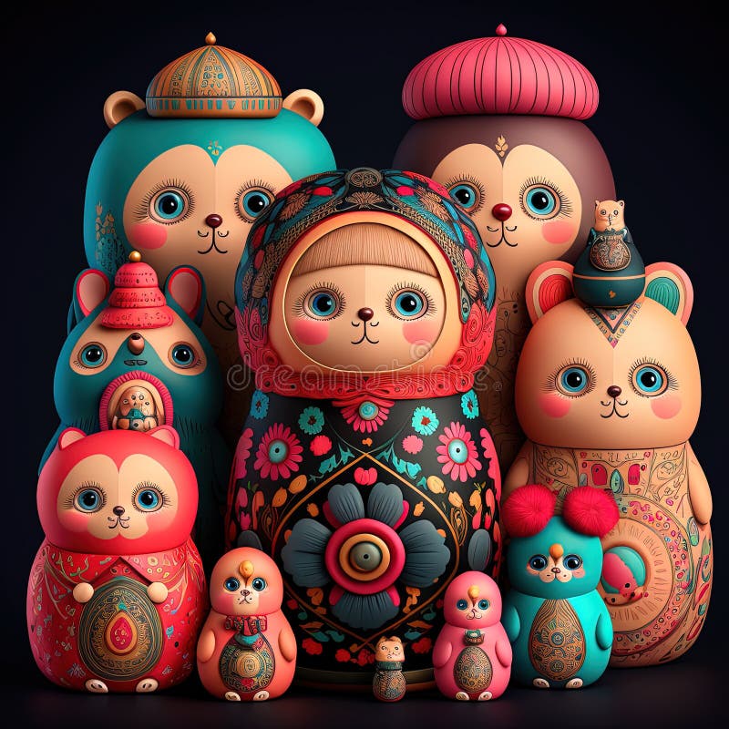 Colorful Matrioshka Dolls. Generative AI Stock Illustration ...