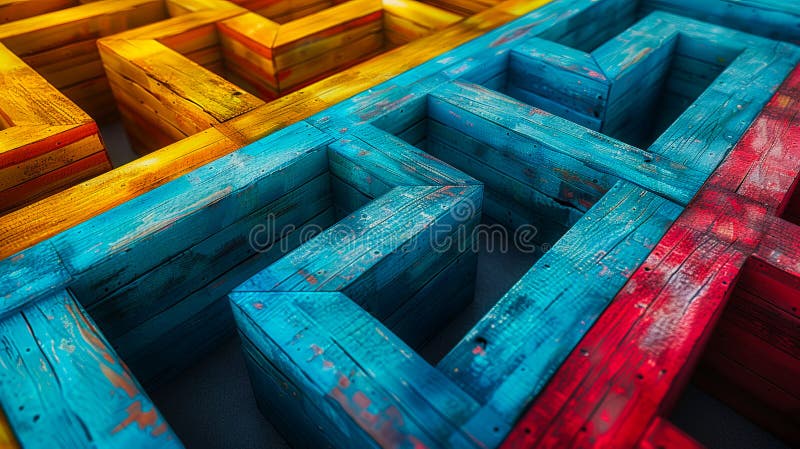 A Colorful Maze Made of Wooden Blocks Stock Image - Image of generated ...