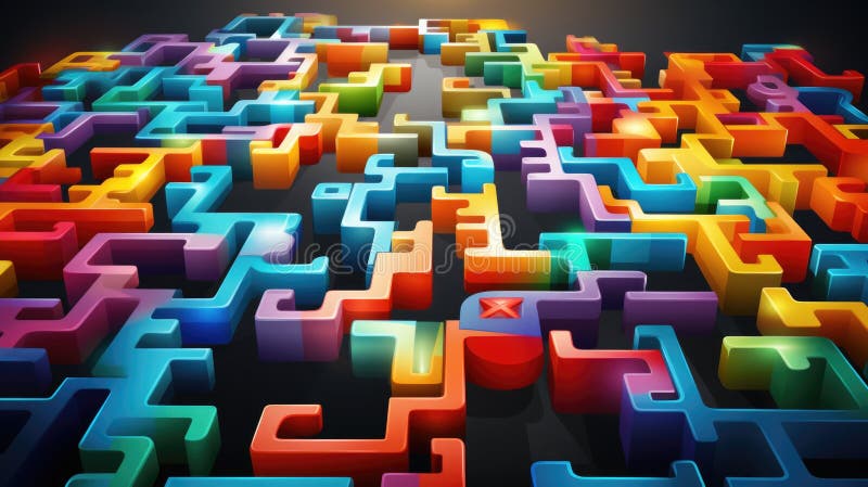 A Colorful Maze with Many Different Shapes, AI Stock Illustration ...