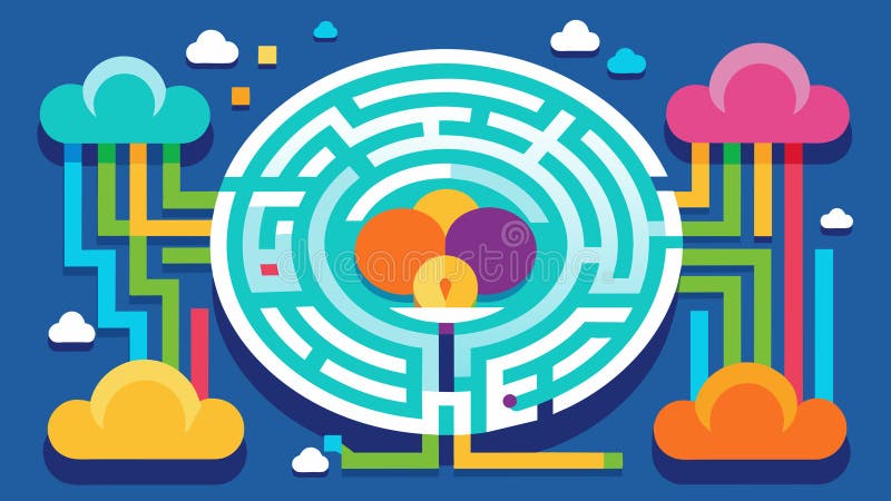 A Colorful Maze Symbolizes the Complex Nature of Data Management with a Cloud Computing Solution ...