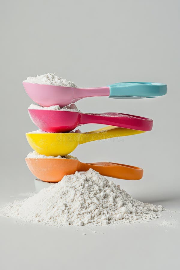Colorful Measuring Spoons with Flour Stock Illustration - Illustration ...