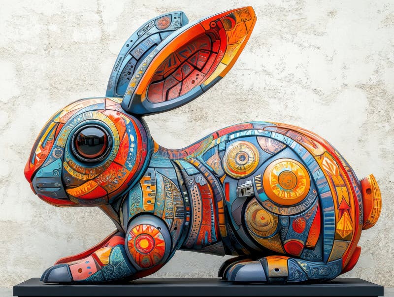 Colorful Mechanical Rabbit Sculpture - Easter Design for Prints ...