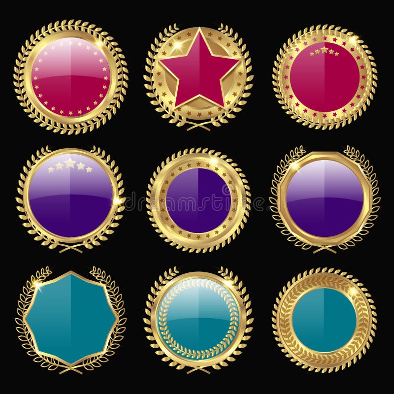 Colorful Medal Awards Icon Set Stock Vector - Illustration of crown ...