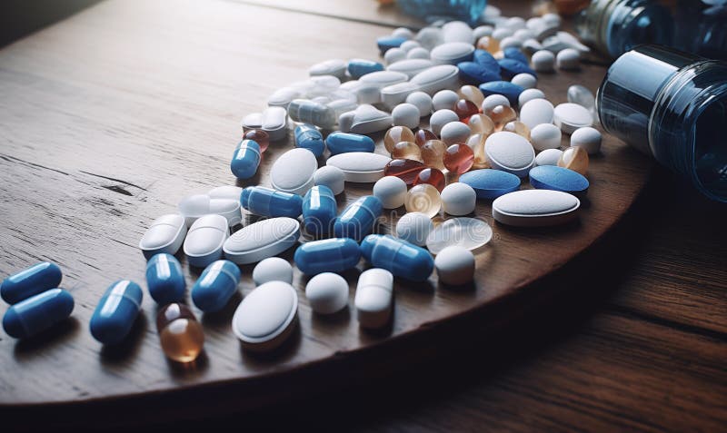 Colorful Medical Tablets on the Table. Stock Illustration ...