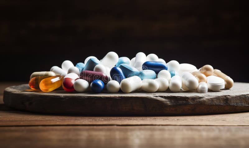 Colorful Medical Tablets on the Table. View from the Side Stock ...