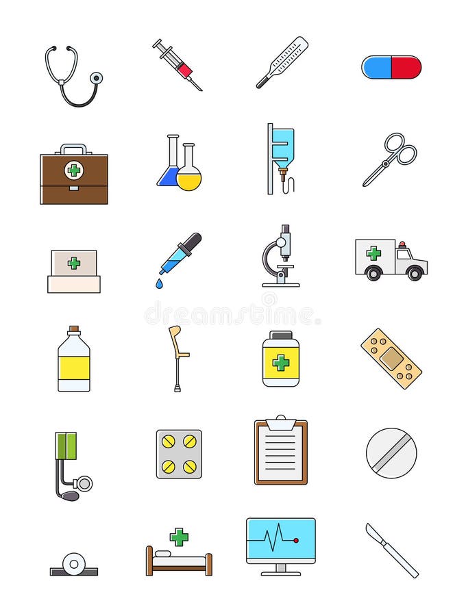 Colorful Medicine Icons Set Stock Vector - Illustration of human ...