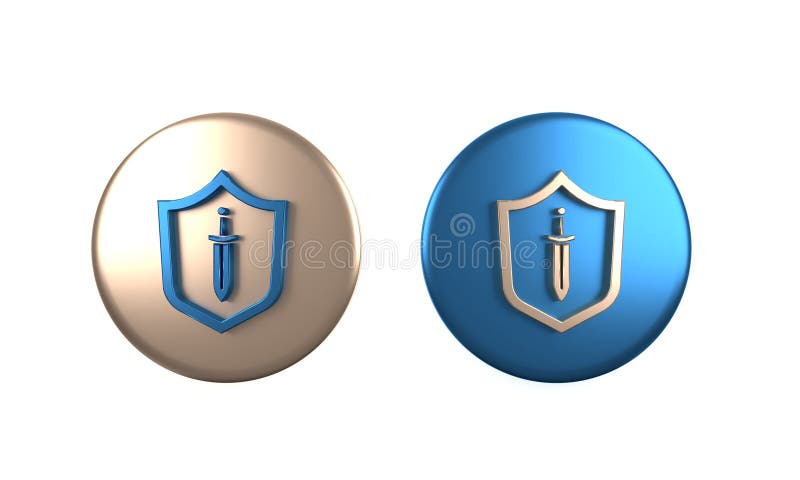 Colorful Medieval Shield with Sword Icon Isolated on White Background ...