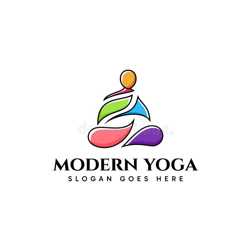 Colorful Meditation Yoga Pose Logo Design. Abstract Creative Vector ...