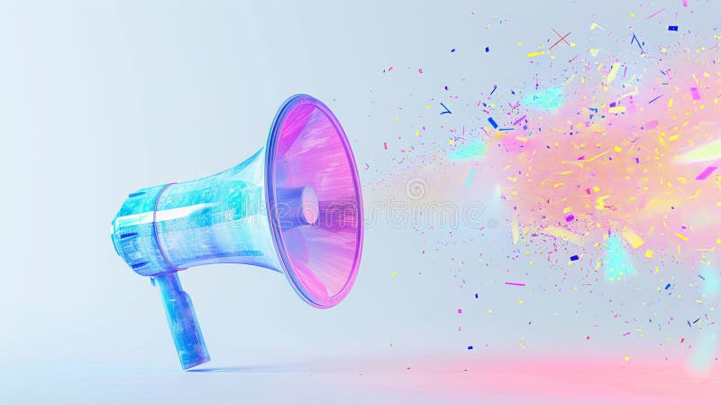 Colorful Megaphone with Confetti Explosion on Light Background ...
