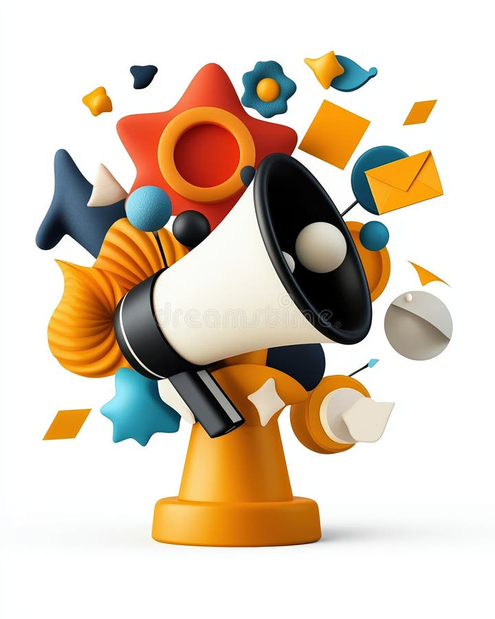 Colorful Megaphone with Vibrant Shapes Stock Illustration ...