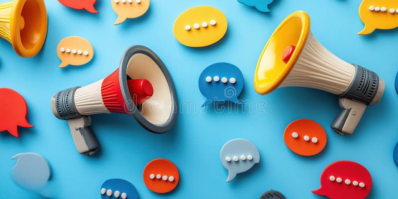 Colorful Megaphones and Speech Bubbles Create a Vibrant Communication ...