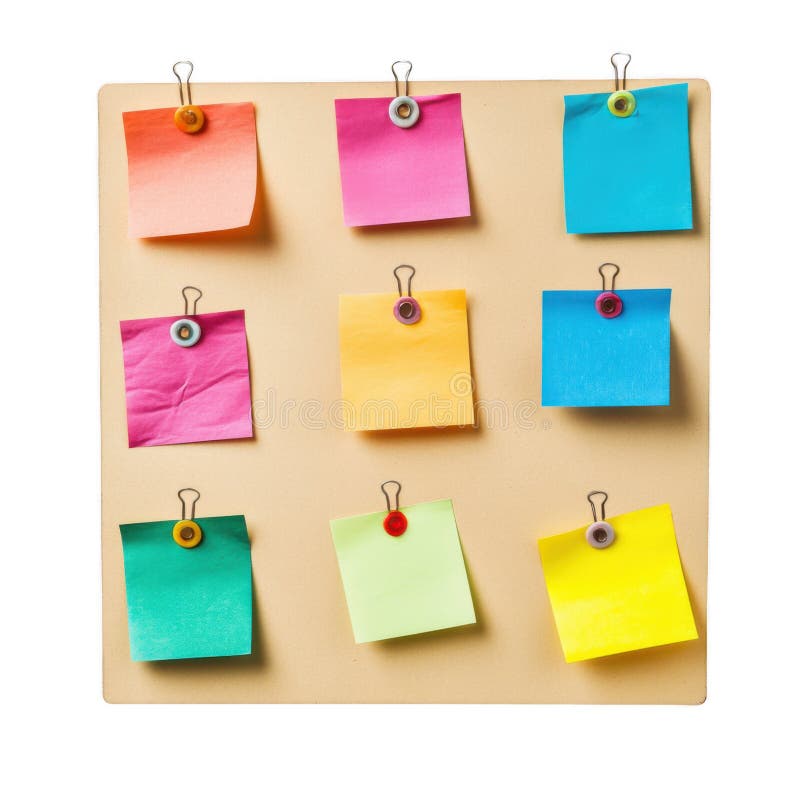 Colorful Memo Notes with Hanging Pin Isolated on Transparent Background ...