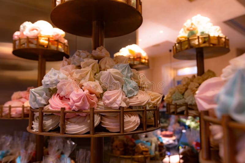 Colorful Meringue Cookies on a Dessert Stand Stock Photo - Image of ...