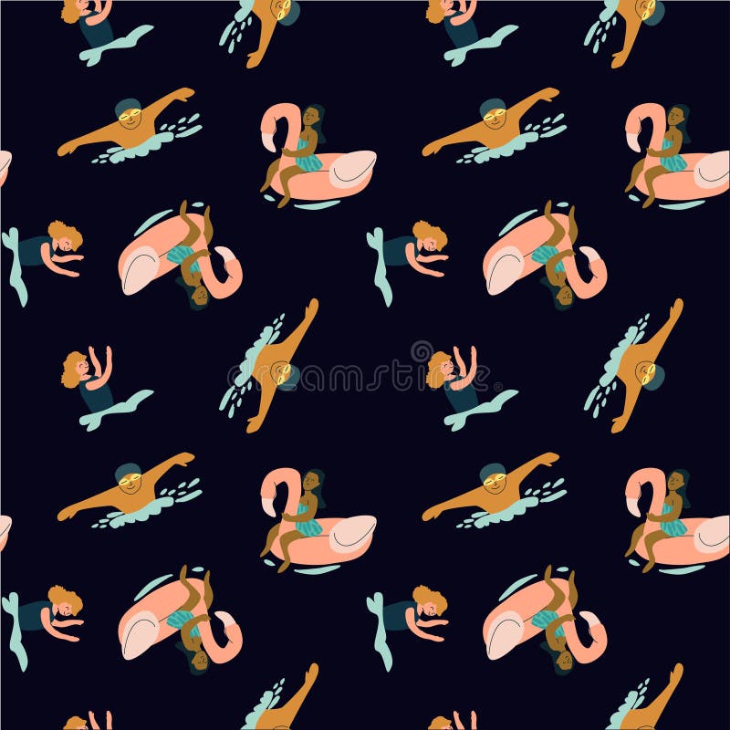 Colorful Mermaid and Sea Creature Pattern on Dark Background Stock ...