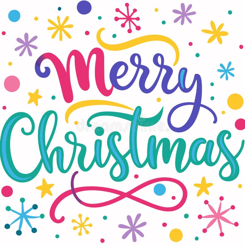 Colorful Merry Christmas Text with Snowflake and Star Decoration Stock ...