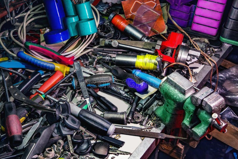 Colorful Mess on a Locksmith Table Stock Image - Image of pliers ...