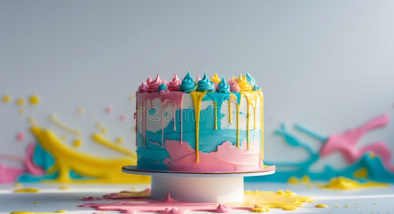 Colorful Messy Drip Cake Displaying Modern Confectionery Art. Stock ...