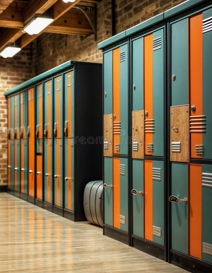 Colorful Metal Lockers in Modern Industrial Space Stock Photo - Image ...