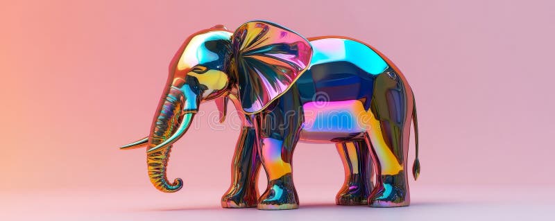 Colorful Metallic Elephant Statue on Gradient Background Stock Image ...