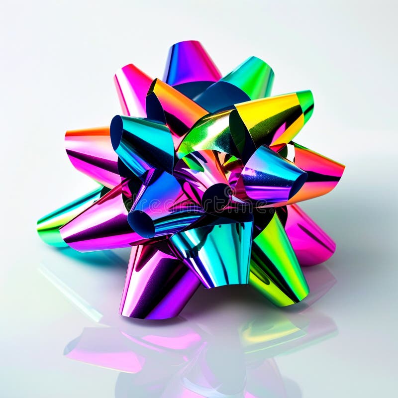 Colorful Metallic Gift Bow Shines Brightly on a Smooth Reflective ...