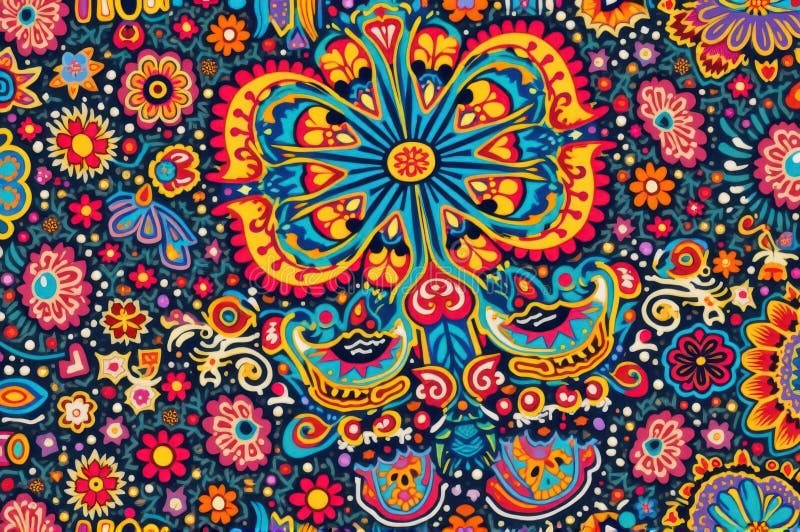 Colorful Mexican Folk Art with Vibrant Patterns and Floral Motifs Stock ...