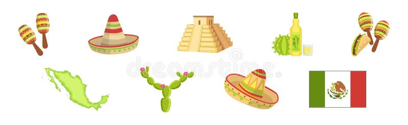 Colorful Mexican Object and Authentic Attribute Vector Set Stock Vector ...