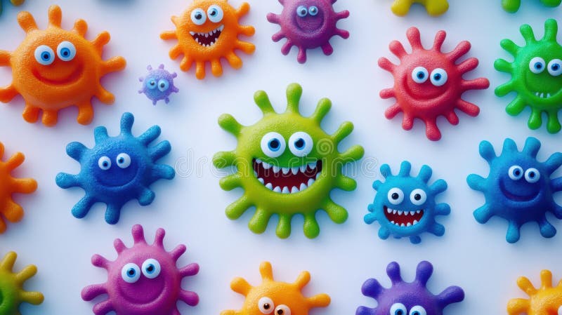 Bright and Cheerful Microbes with Eyes and Smiles Create a Fun and ...