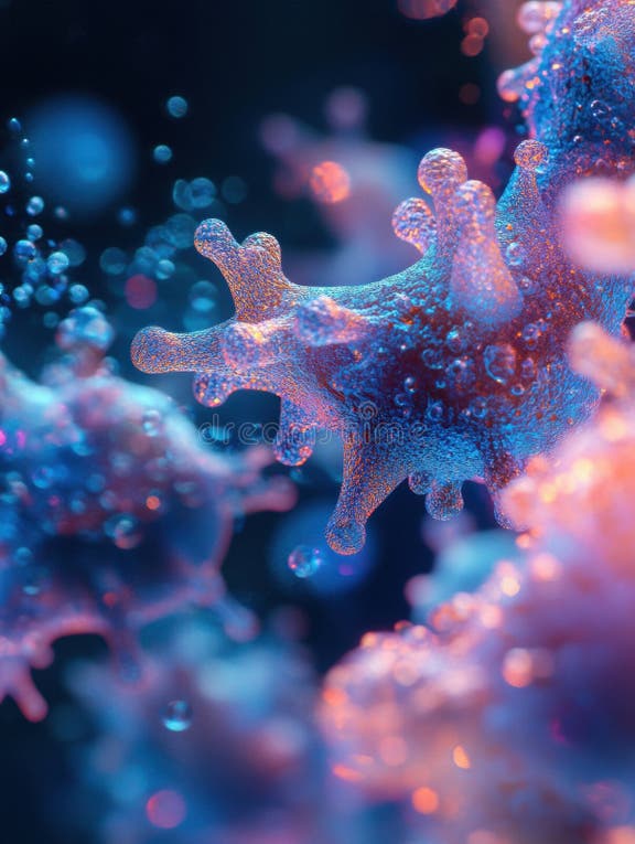 3D Render Showcasing Vibrant Microbes Interacting in a Colorful ...