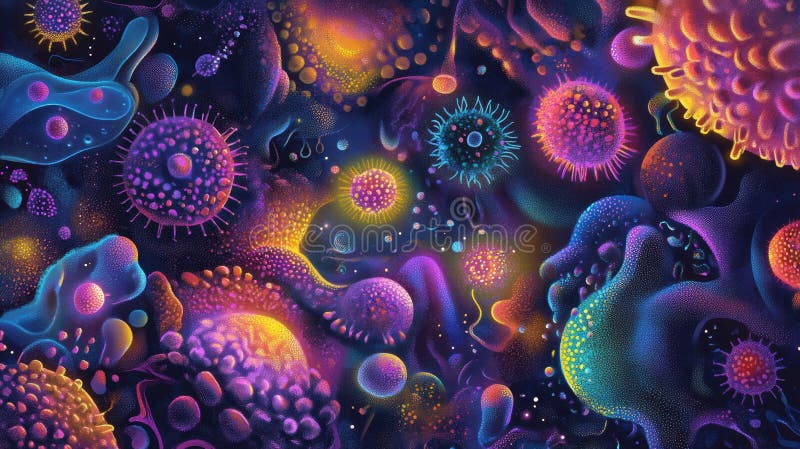 Illustration of Colorful Microscopic Microbes Showcasing Diverse Shapes ...