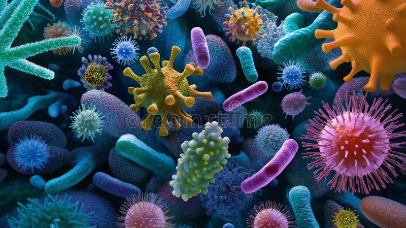 Colorful Microbes and Viruses in a Microscopic View Stock Photo - Image ...
