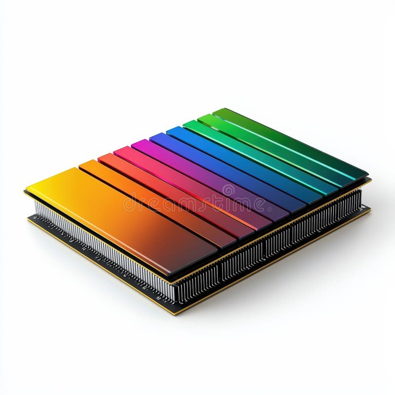 Colorful Microchip with Rainbow Stripes on a White Background for ...
