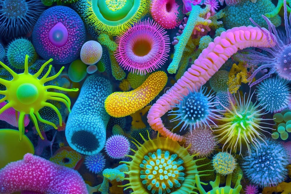 Colorful Microorganism and Cell Pattern Under Microscope Stock Photo ...